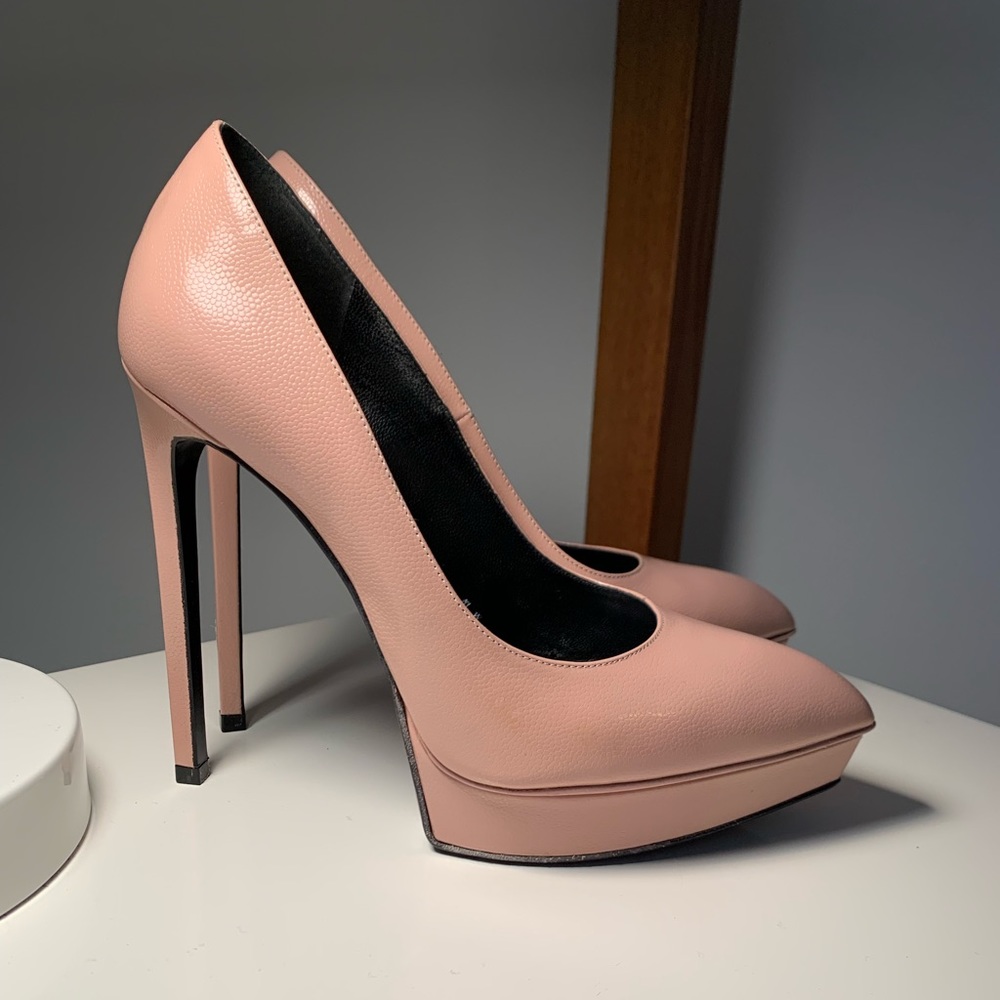 Saint Laurent Leather Janis Platform Pumps. Color: Bl… - Gem